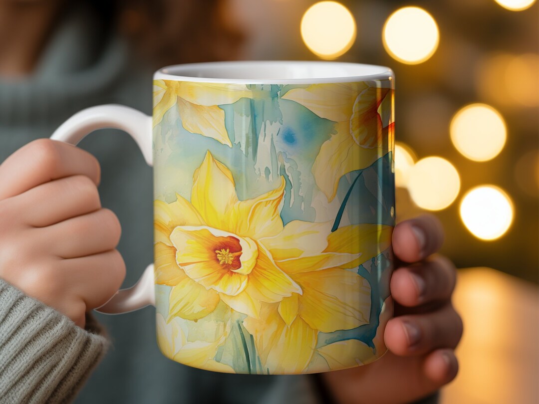 Floral Mug, Yellow Daffodils Coffee Cup, Spring Flowers Tea Mug ...