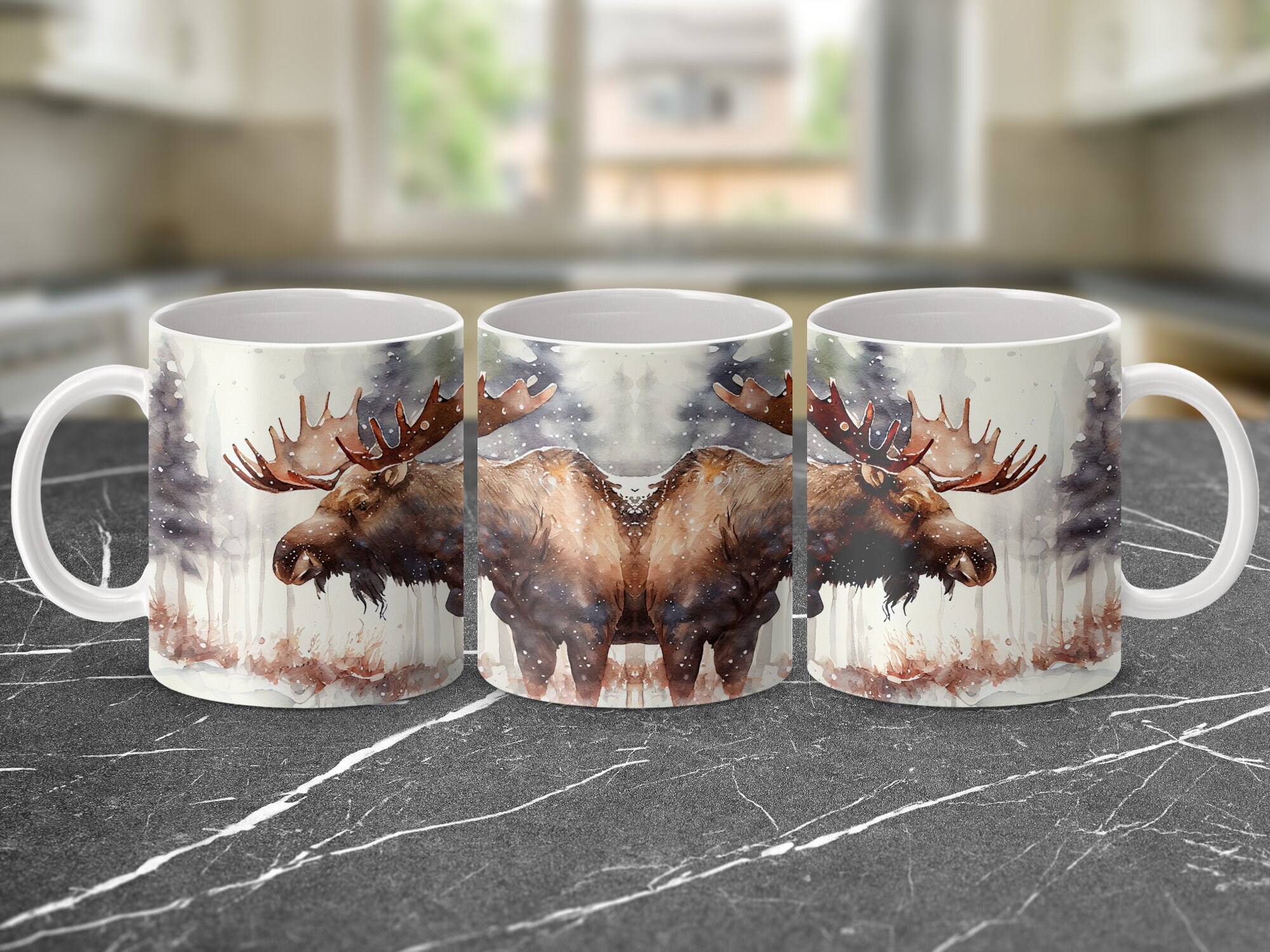 Rustic Moose Watercolor Mug, Woodland Creature Coffee Cup, Forest ...
