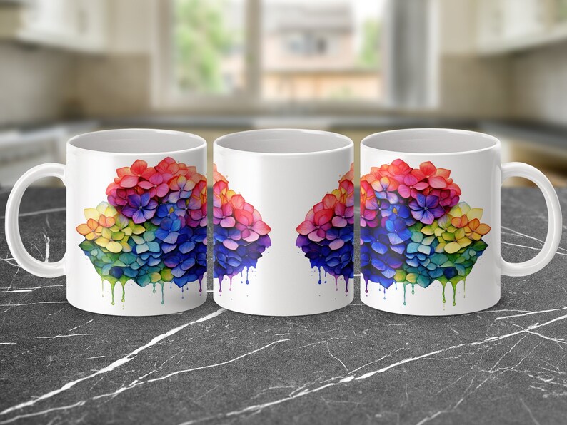 Colorful Floral Mug, Rainbow Gradient Flowers, Dripping Paint Design ...