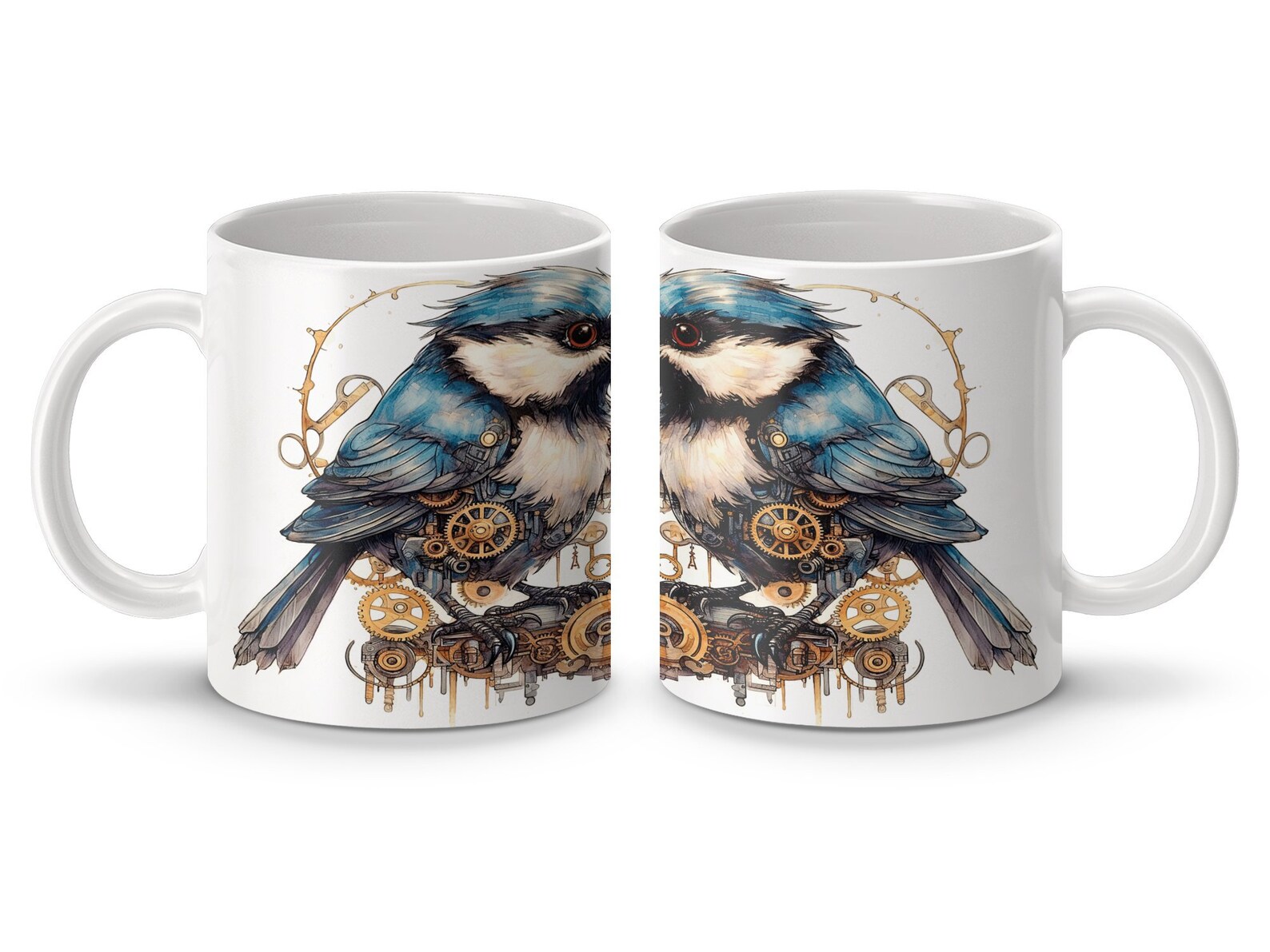 Steampunk Bird Art Mug, Blue Jay With Gears and Clocks, Unique Coffee ...