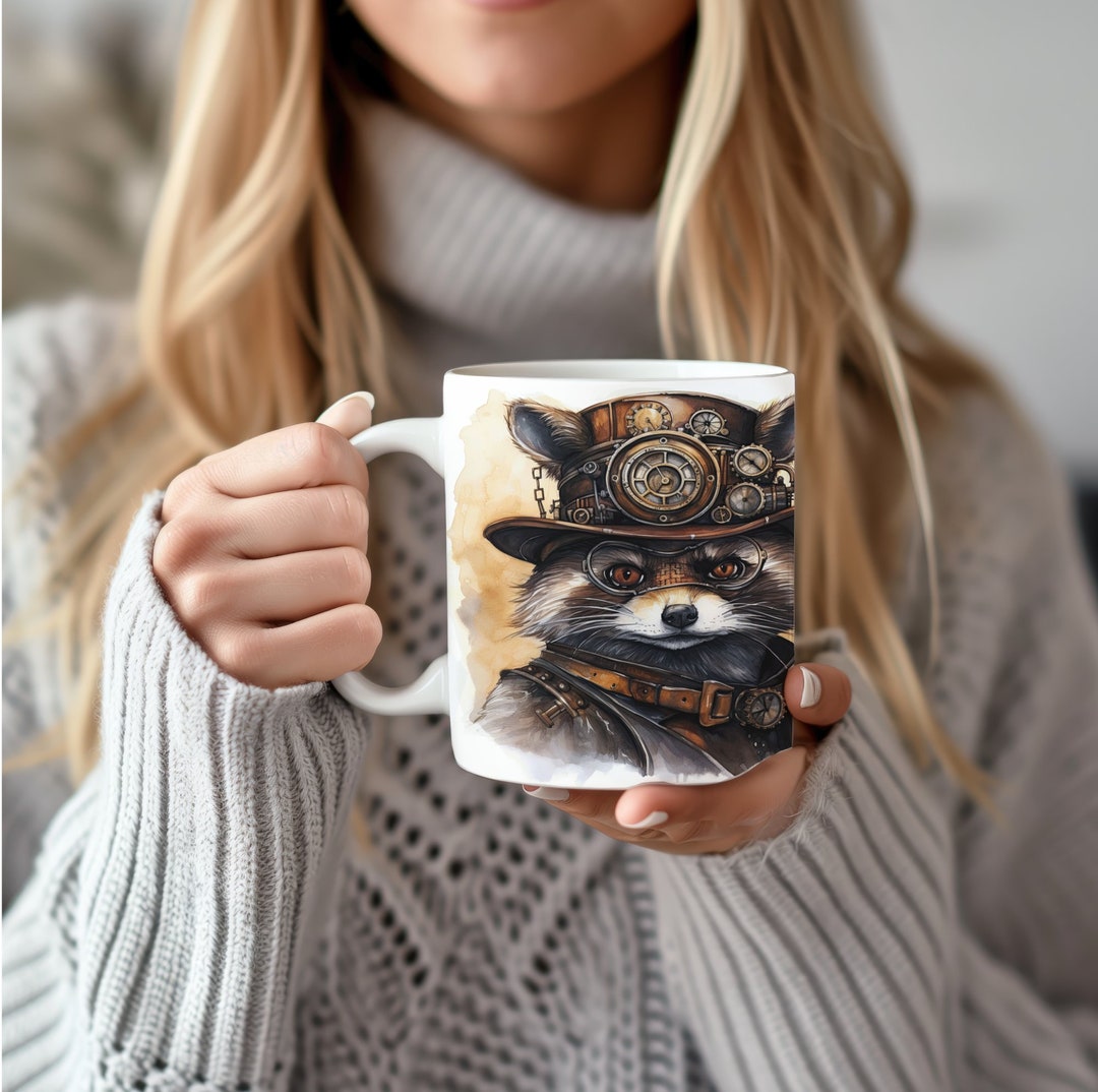 Steampunk Raccoon Mug, Eccentric Animal Art Coffee Cup, Unique ...