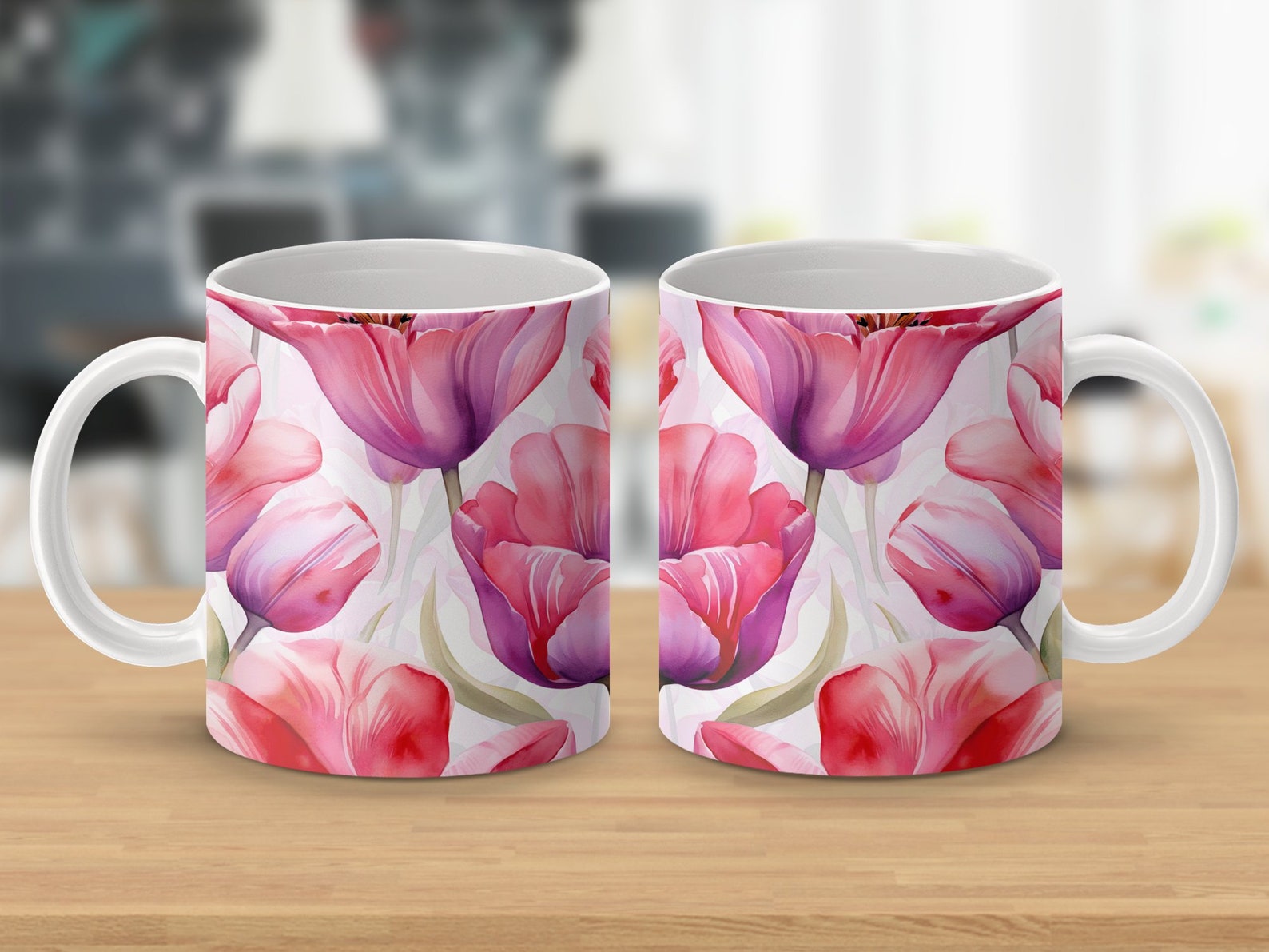 Floral Mug, Pink Tulip Reflection Design, Elegant Coffee Cup, Gift for ...