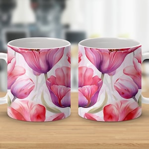 Floral Mug, Pink Tulip Reflection Design, Elegant Coffee Cup, Gift for ...