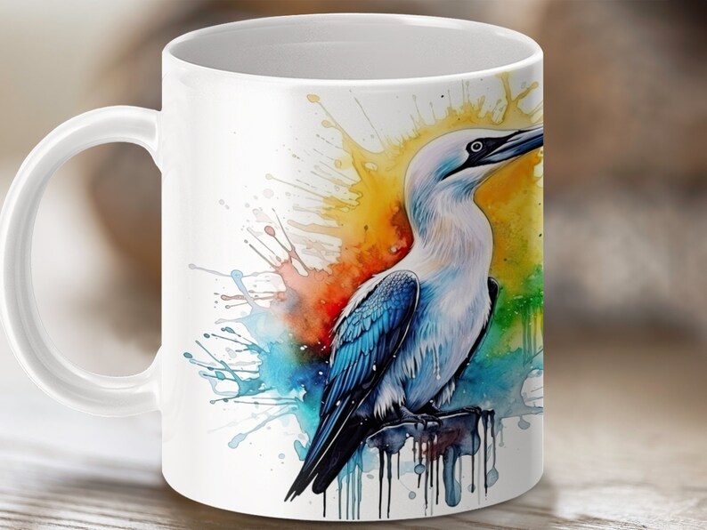 Colorful Blue-footed Booby Bird Mug, Watercolor Bird Art Mug, Unique ...