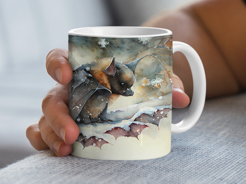 Watercolor Bat Mug, Unique Wildlife Art, Nature Inspired Coffee Cup ...