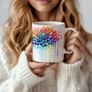 Colorful Floral Art Mug, Dripping Flower Design, Unique Artistic Coffee ...