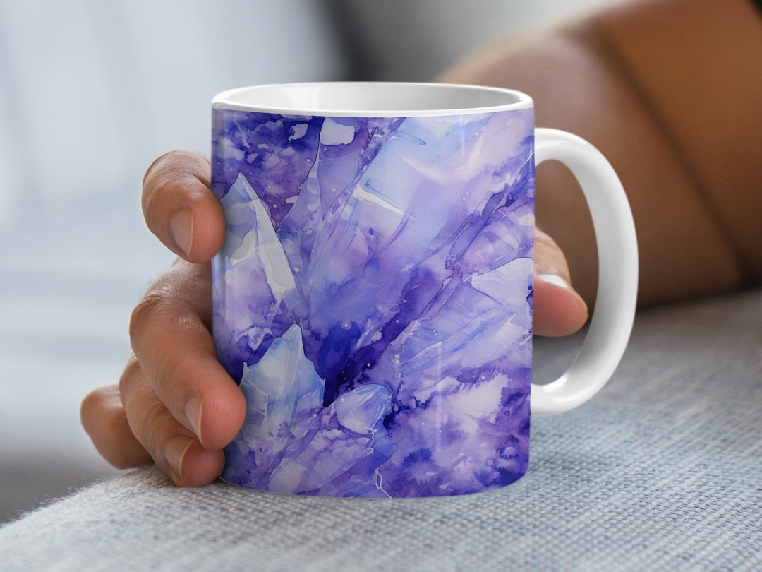 Abstract Art Mug, Blue Purple Ink Splash, Unique Coffee Cup, Artsy Home ...