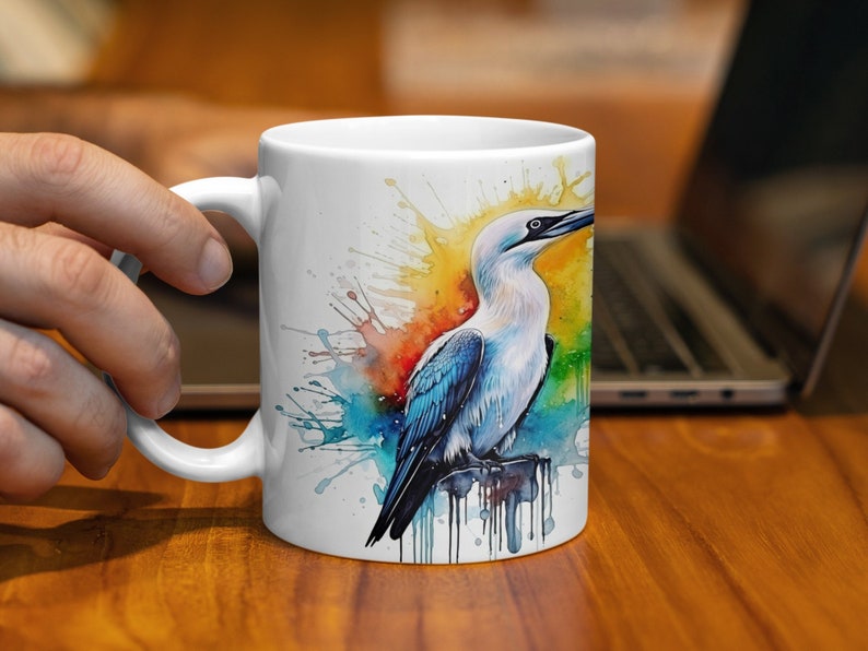 Colorful Blue-footed Booby Bird Mug, Watercolor Bird Art Mug, Unique ...