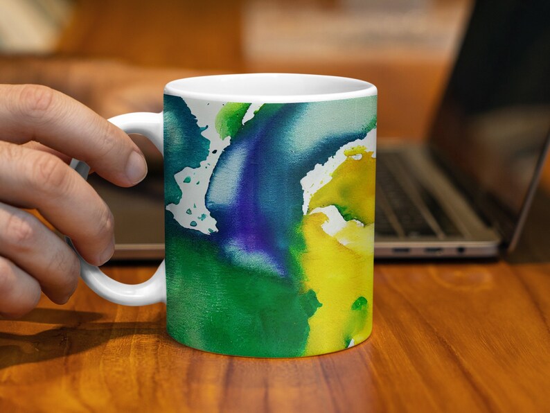 Colorful Abstract Art Coffee Mug, Vibrant Watercolor Print, Artistic ...