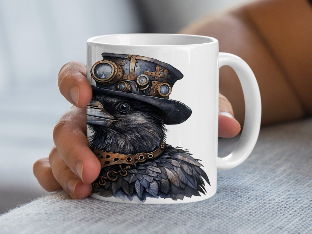 Steampunk Raven Coffee Mug, Unique Bird Lover Gift, Gothic Home Decor ...