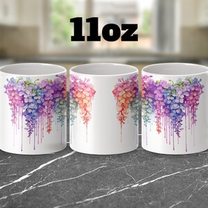 Vibrant Watercolor Wisteria Mug, Colorful Dripping Flower Design ...