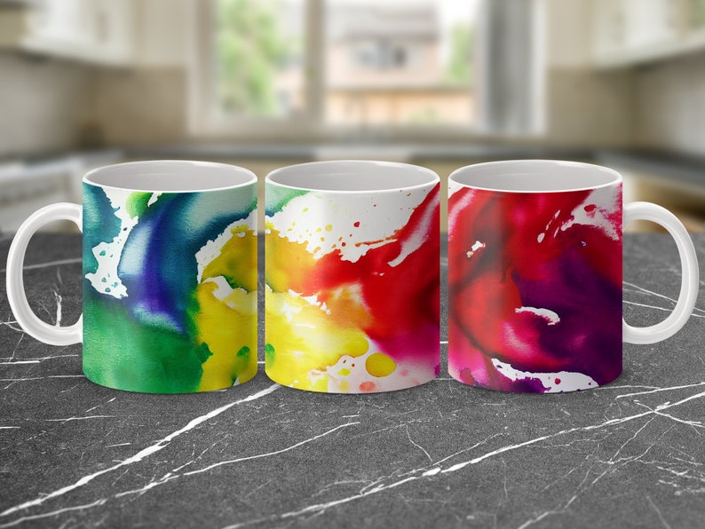 Colorful Abstract Art Coffee Mug, Vibrant Watercolor Print, Artistic ...