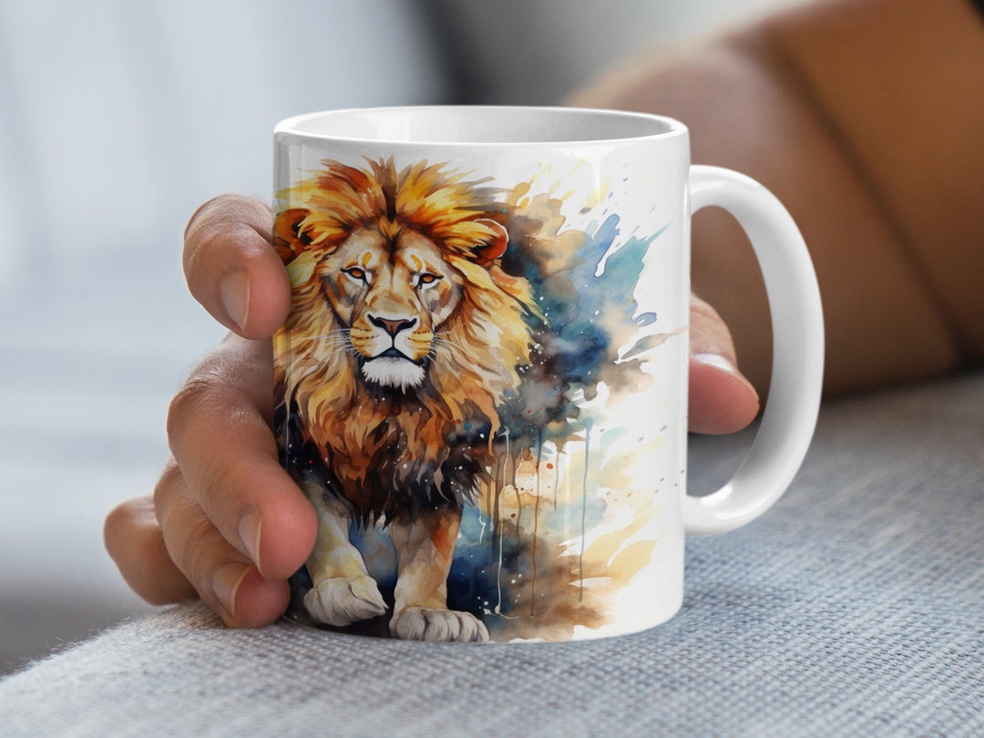 Colorful Watercolor Lion Art Mug, Unique Lion Coffee Cup, Gift for ...