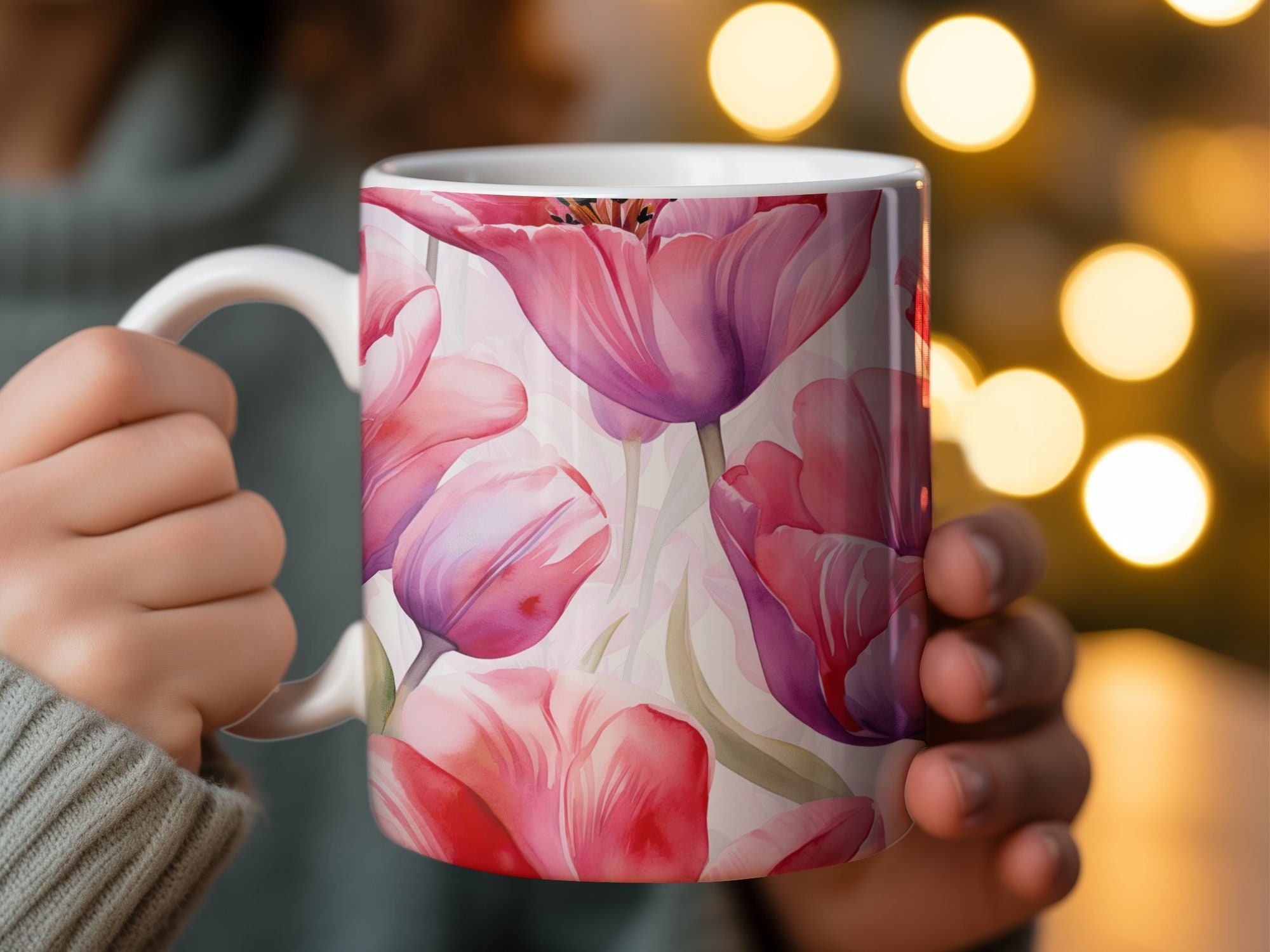 Floral Mug, Pink Tulip Reflection Design, Elegant Coffee Cup, Gift for ...