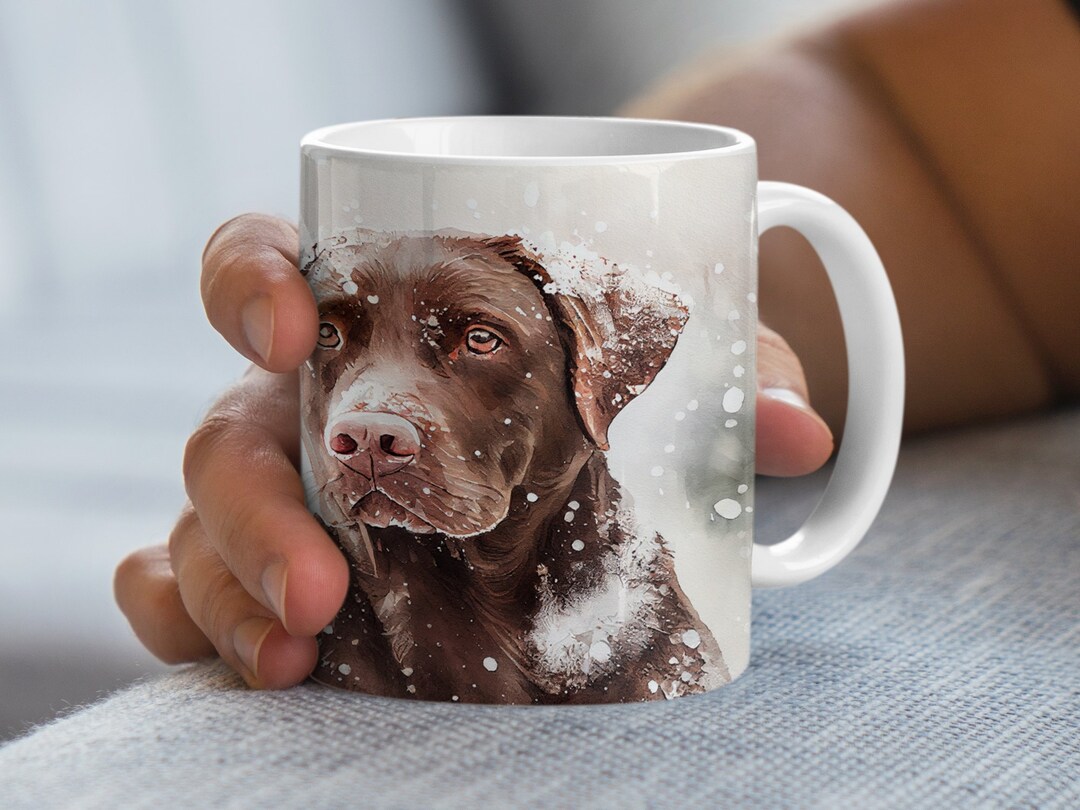 Chocolate Labrador Retriever Mug, Snowy Pet Portrait, Dog Lover Gift ...
