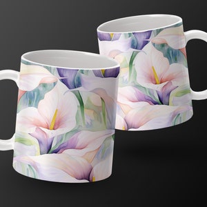 Floral Art Mug, Calla Lily Watercolor Reflection, Unique Gift, Home ...
