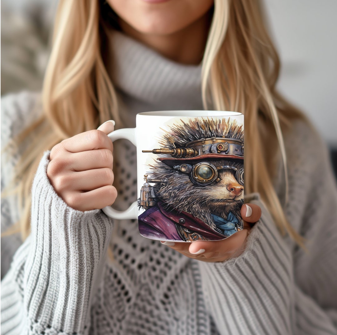 Steampunk Animal Mug, Quirky Hedgehog With Goggles and Hat, Unique ...