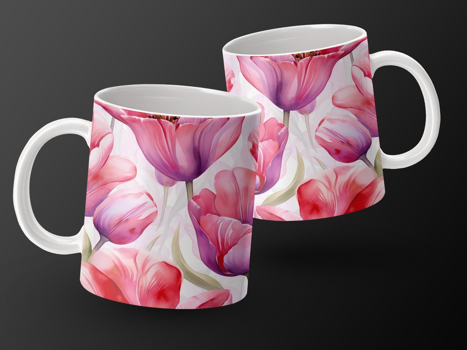 Floral Mug, Pink Tulip Reflection Design, Elegant Coffee Cup, Gift for ...