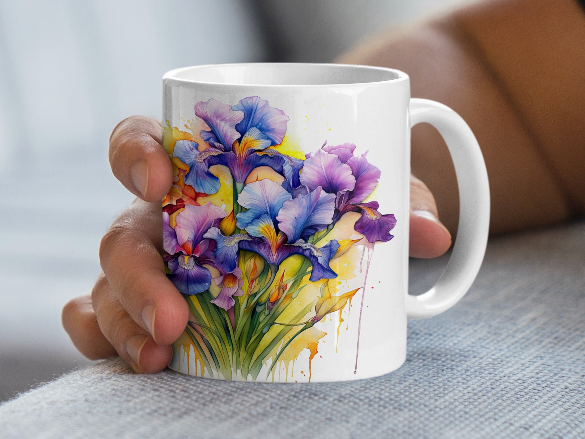 Watercolor Iris Flower Art Mug, Vibrant Floral Mug With Colorful Iris ...