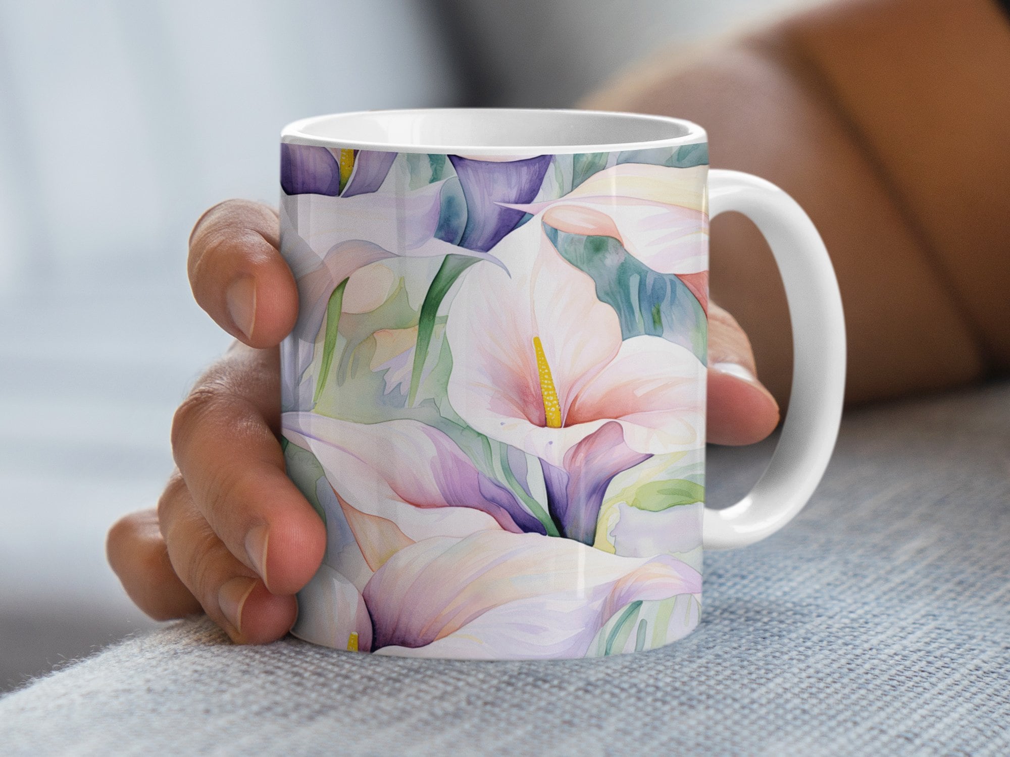 Floral Art Mug, Calla Lily Watercolor Reflection, Unique Gift, Home ...