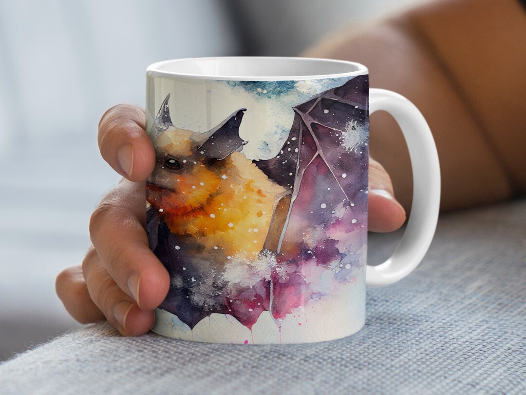 Unique Watercolor Bat Art Mug, Mystic Wilderness Animal Coffee Cup ...