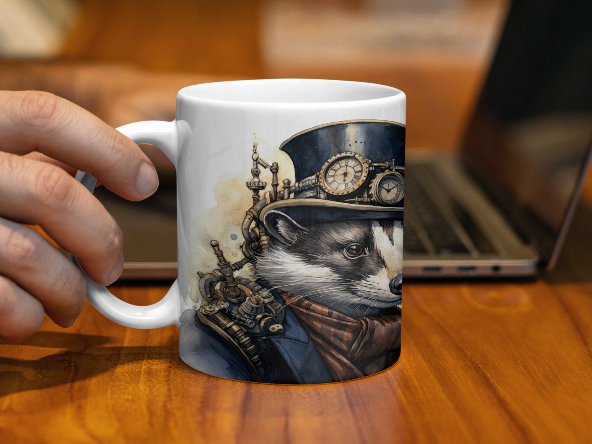 Steampunk Badger Mug, Vintage Gear-themed Animal Art Coffee Cup, Unique ...