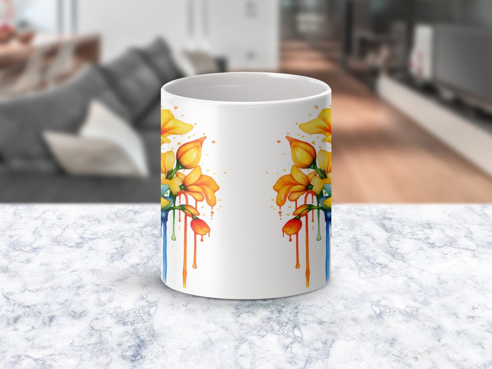 Colorful Floral Drip Art Mug, Artistic Coffee Cup, Unique Watercolor ...