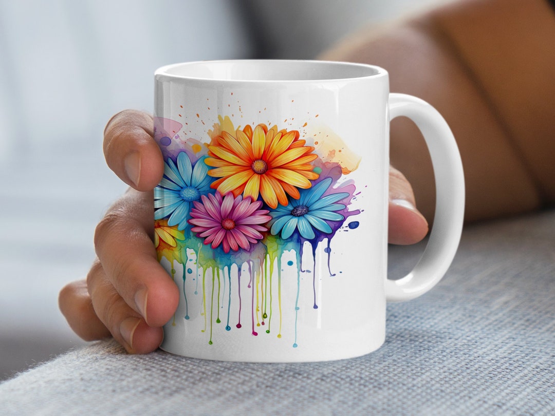 Colorful Flower Splash Art Mug, Bright and Vibrant Floral Mug, Artistic ...