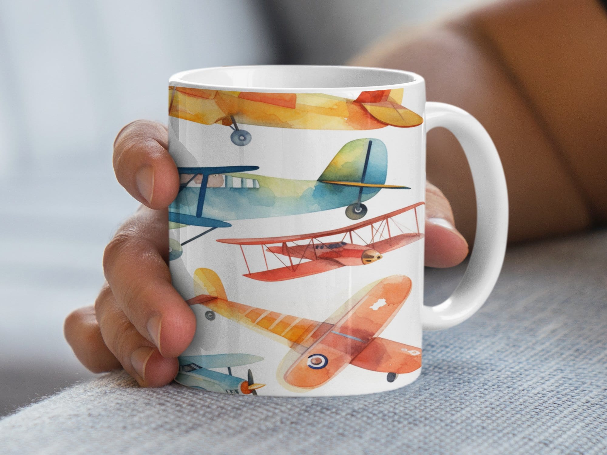 Vintage Airplane Mug, Colorful Aircraft Pattern Coffee Cup, Aviation ...