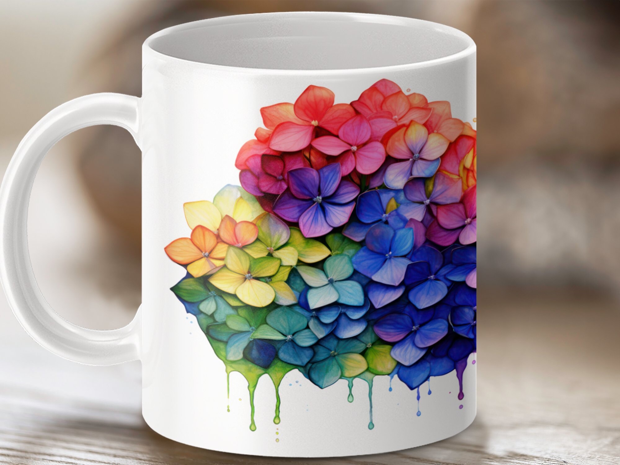 Colorful Floral Mug, Rainbow Gradient Flowers, Dripping Paint Design ...