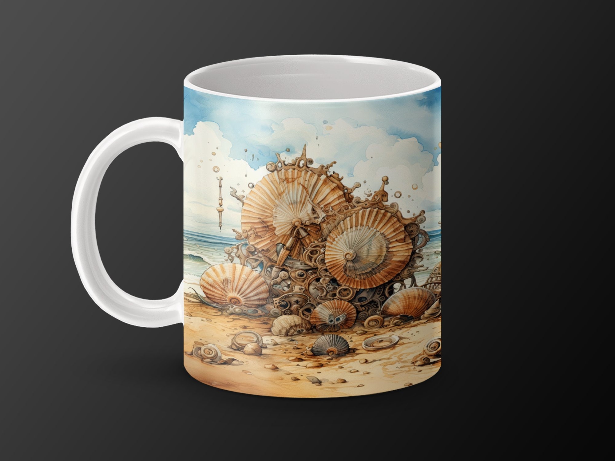 Steampunk Beach Scene Mug, Vintage Maritime Decor Mug, Nautical Themed ...