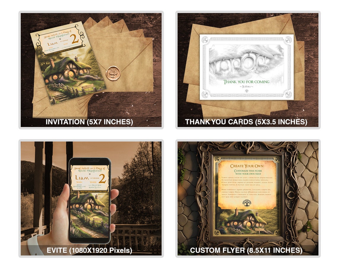 Lord of the Rings Hobbit Party Pack Editable Invitation Templates ...