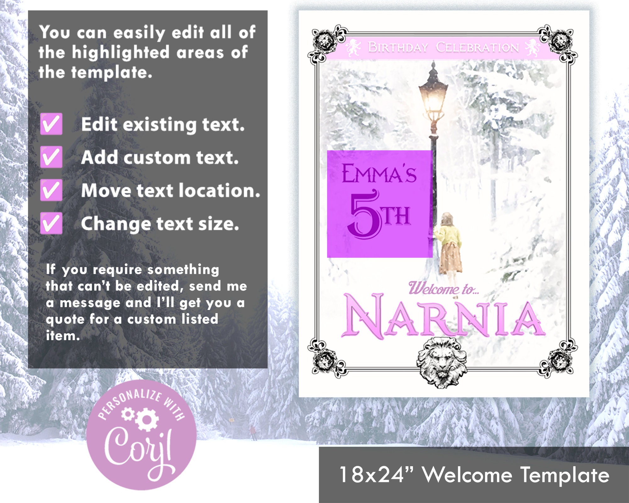 EDITABLE Narnia Birthday Party Welcome Sign Template, Narnia Party ...