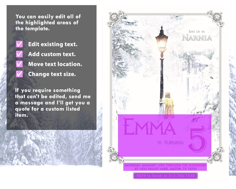 Magical Narnia Birthday Party Invitation Template - Instant Download - Etsy