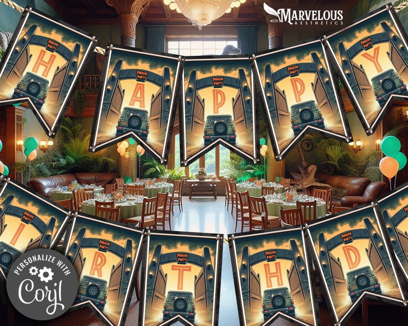 Jurassic Park Dinosaur Birthday Banner Editable Template Instant ...