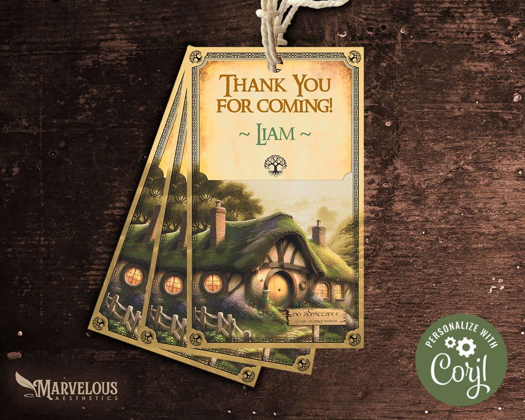 Lord of the Rings Hobbit Birthday Party Rectangle Tag EDITABLE Template ...