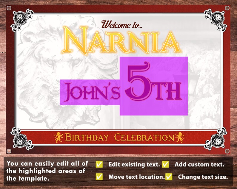 Narnia Welcome Birthday Banner EDITABLE Template, Birthday Celebration ...