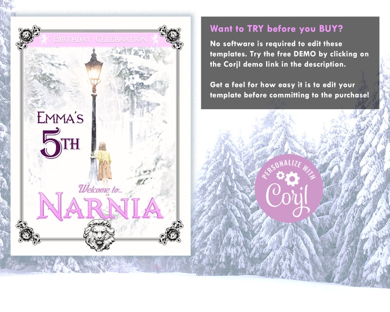 EDITABLE Narnia Birthday Party Welcome Sign Template, Narnia Party ...