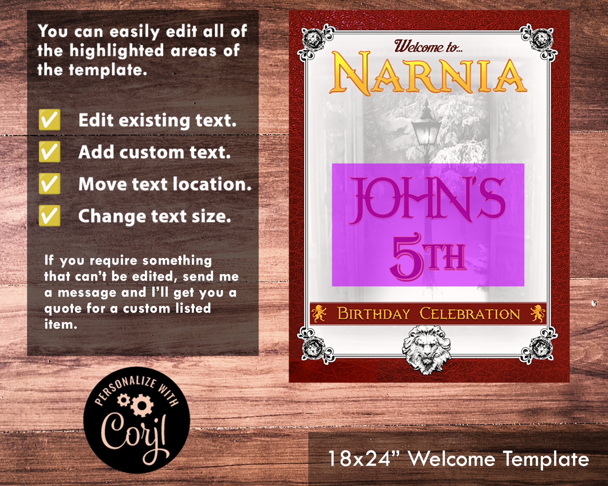 EDITABLE Narnia Birthday Party Welcome Sign Template, Narnia Party ...