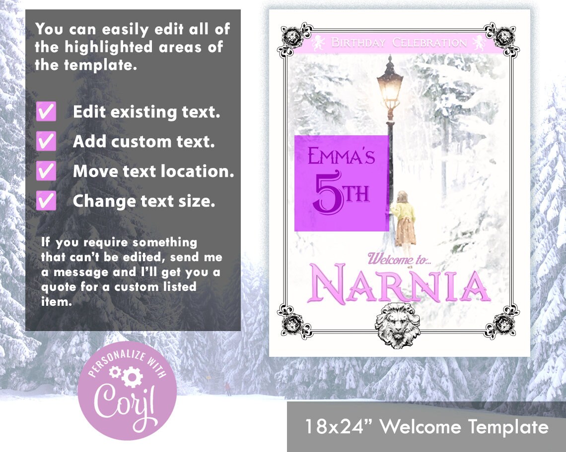EDITABLE Narnia Birthday Party Welcome Sign Template, Narnia Party ...