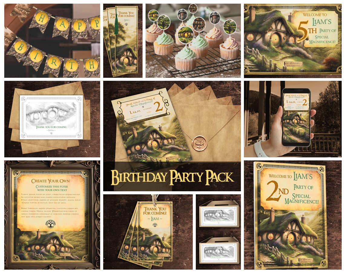 Lord of the Rings Hobbit Party Pack Editable Invitation Templates ...