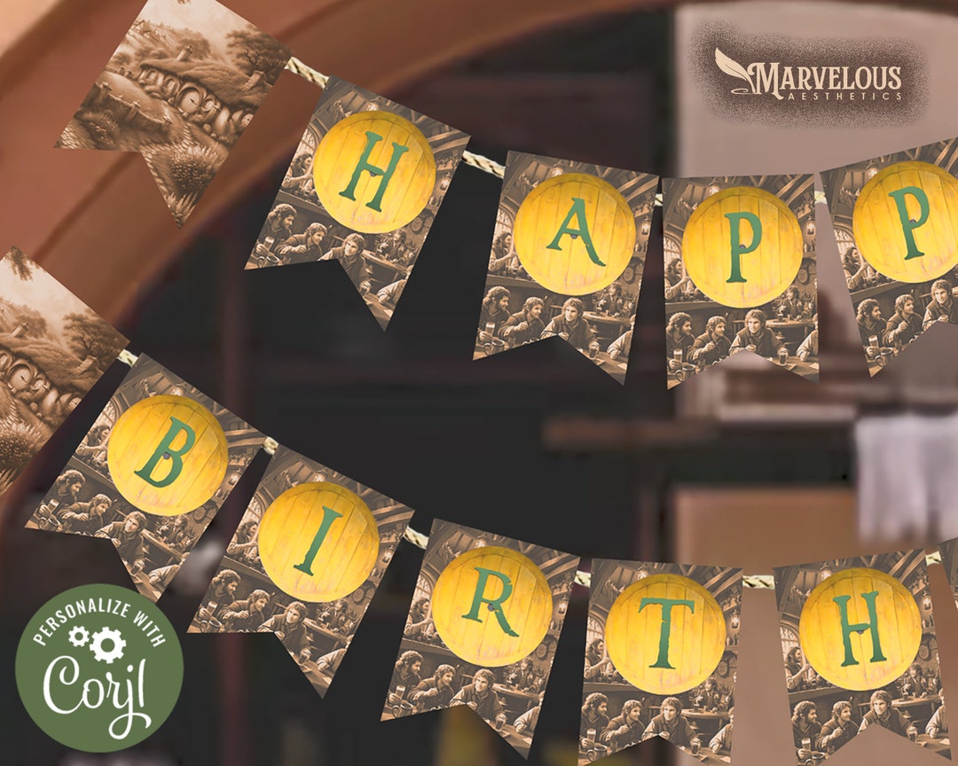 Lord of the Rings Happy Birthday Banner EDITABLE Template, Hobbit Happy ...