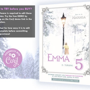 Magical Narnia Birthday Party Invitation Template - Instant Download - Etsy