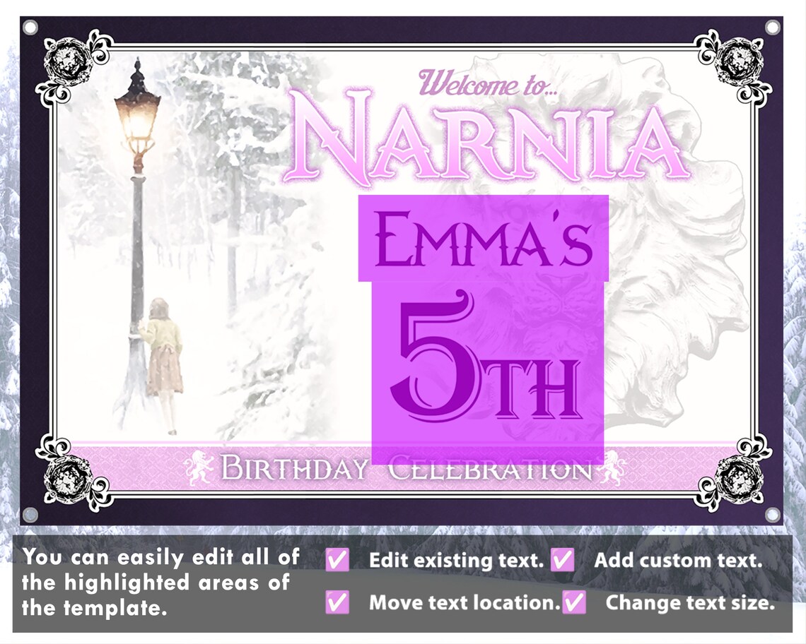 Narnia Welcome Birthday Banner EDITABLE Template, Birthday Celebration ...