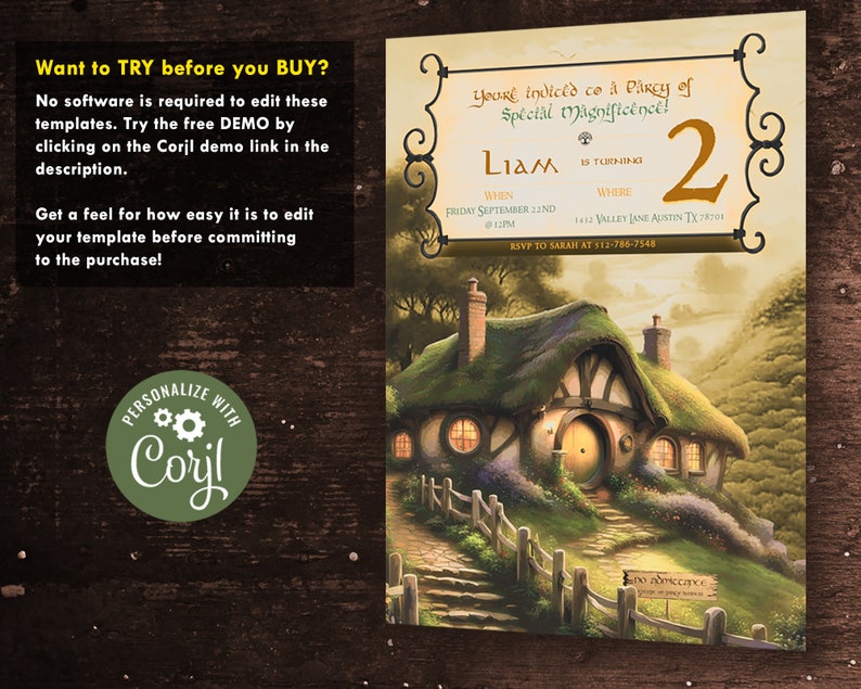 The Hobbit Invitation Template, LOTR Birthday Evite, Editable Party ...