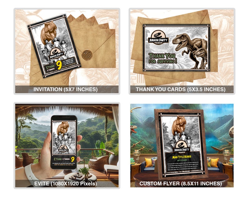 Jurassic Park Inspired Birthday Party Pack of EDITABLE Templates ...