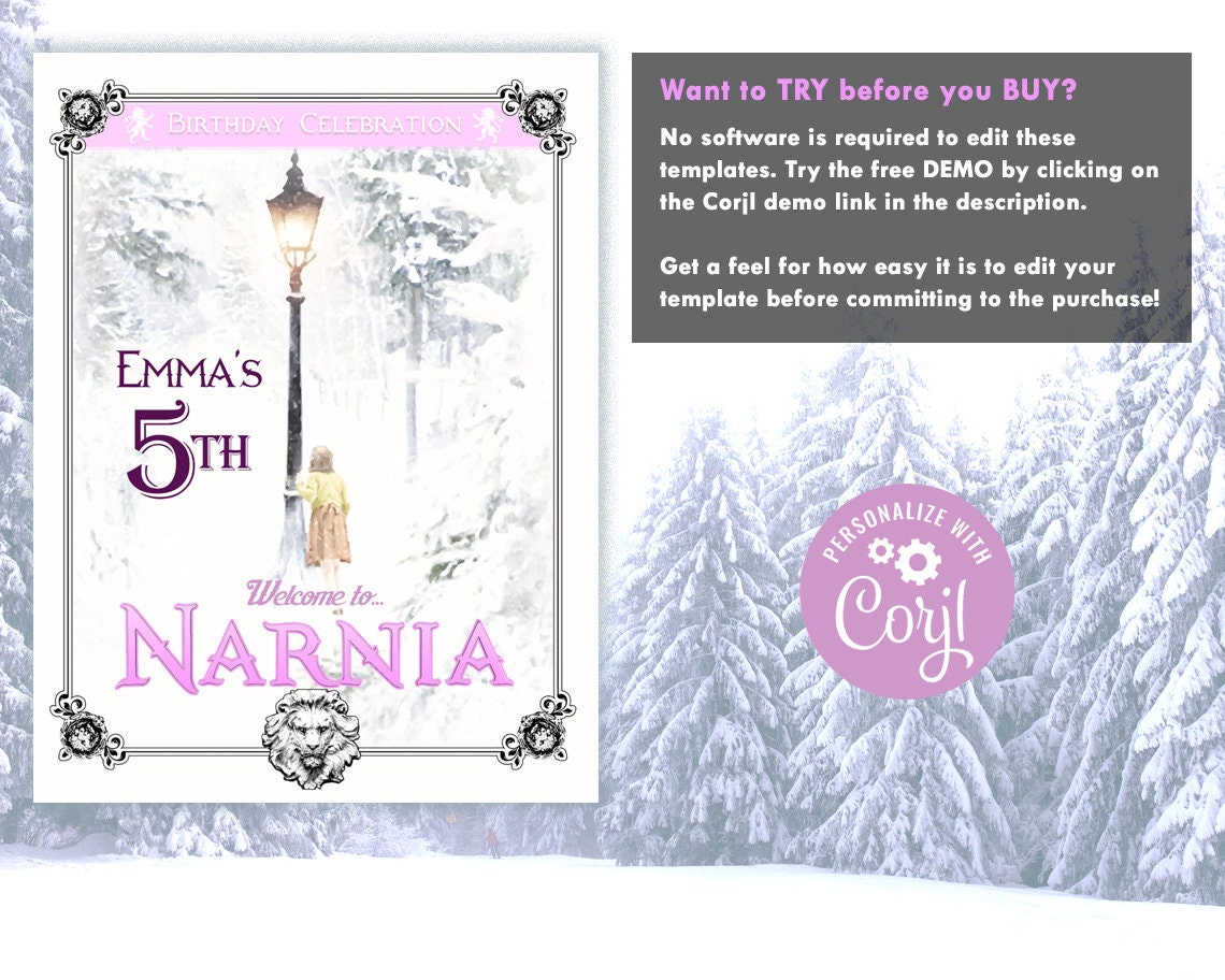 EDITABLE Narnia Birthday Party Welcome Sign Template, Narnia Party ...