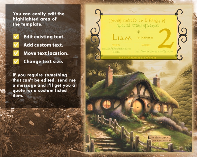 The Hobbit Invitation Template, LOTR Birthday Evite, Editable Party ...