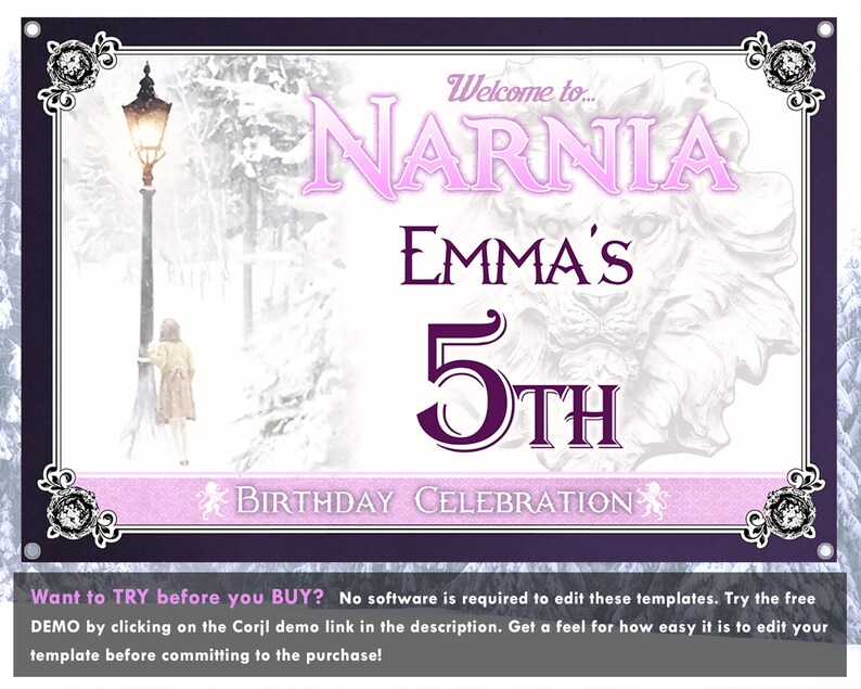 Narnia Welcome Birthday Banner EDITABLE Template, Birthday Celebration ...