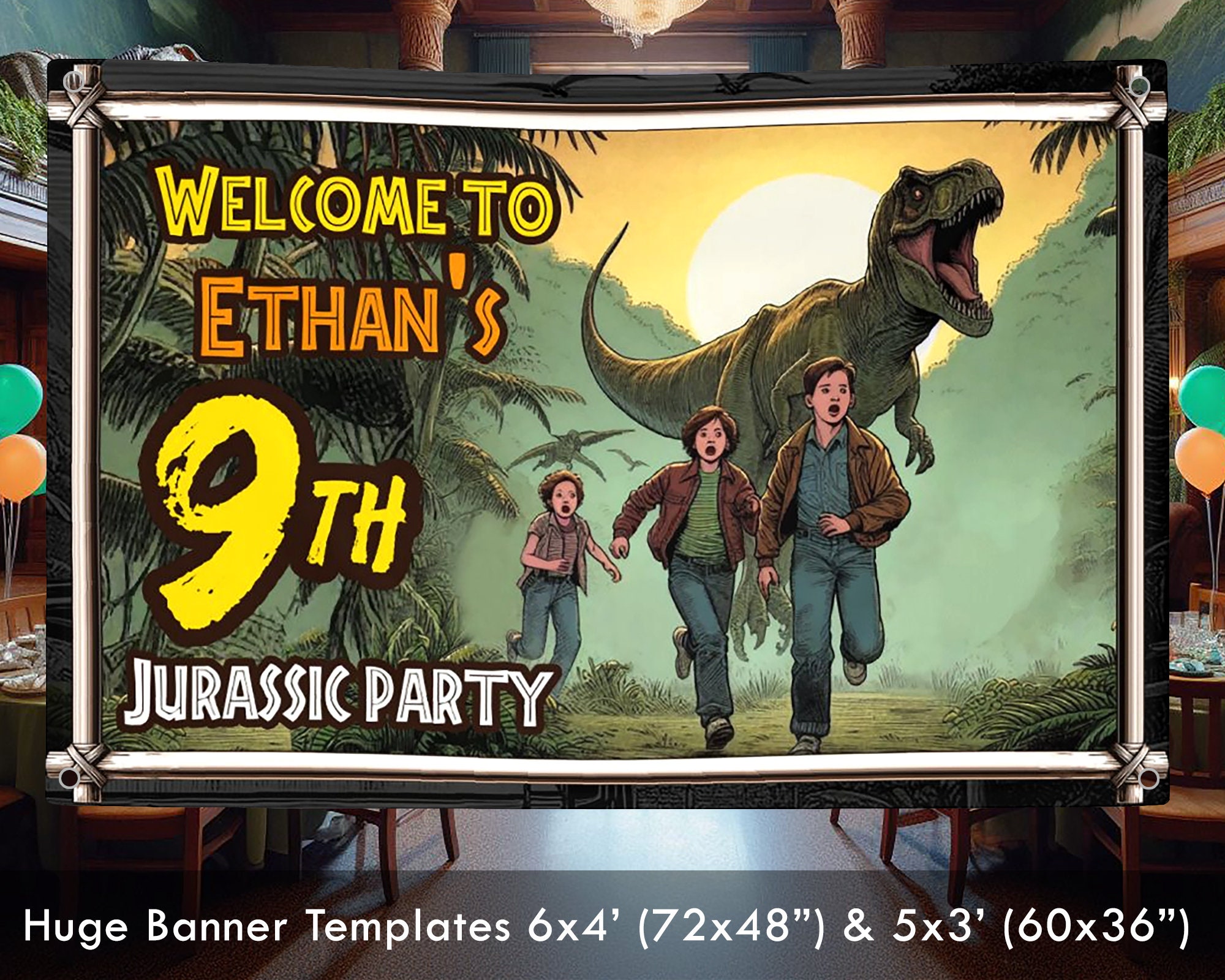 Jurassic Park Inspired Welcome Birthday Banner EDITABLE Template ...